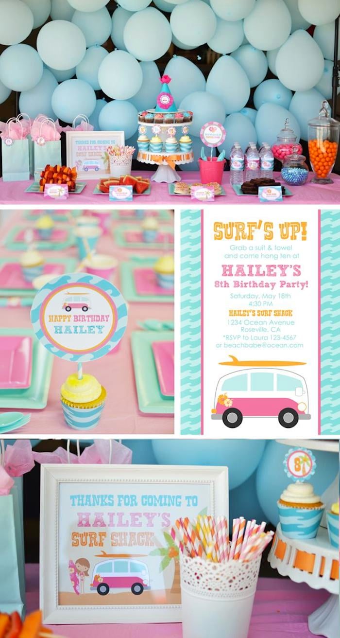 Kara's Party Ideas Surfer Girl 8th Birthday Party | Kara's Party Ideas