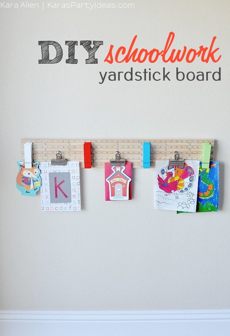 Kara's Party Ideas Back to School DIY Yardstick Schoolwork + Art Board ...