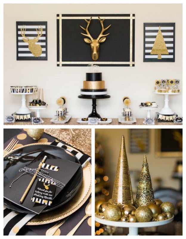 Kara's Party Ideas Modern Black + Gold Christmas Party | Kara's Party Ideas