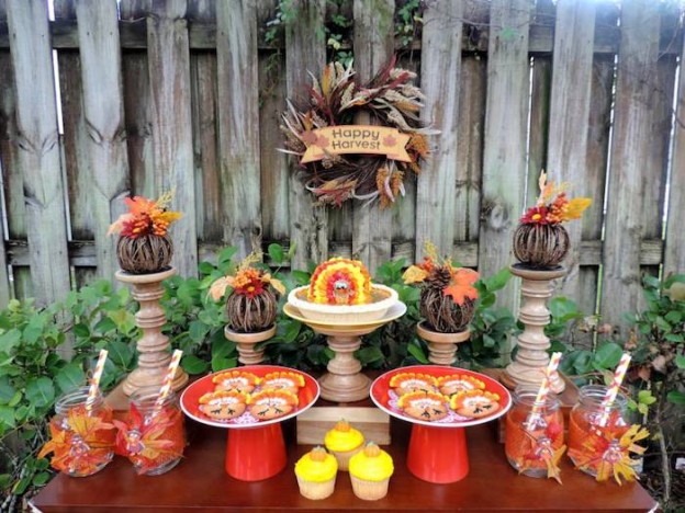Kara's Party Ideas Happy Harvest Thanksgiving Dessert Table