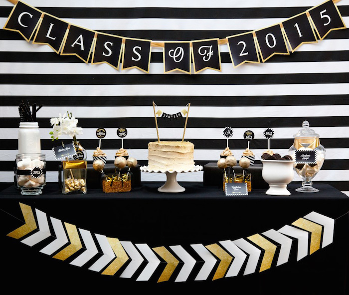Kara's Party Ideas Black + Gold Glamorous Graduation Party | Kara's ...
