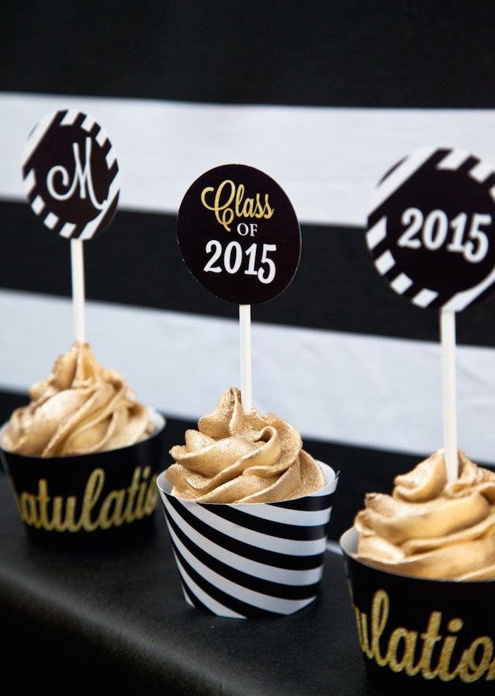 Kara's Party Ideas Black + Gold Glamorous Graduation Party | Kara's ...