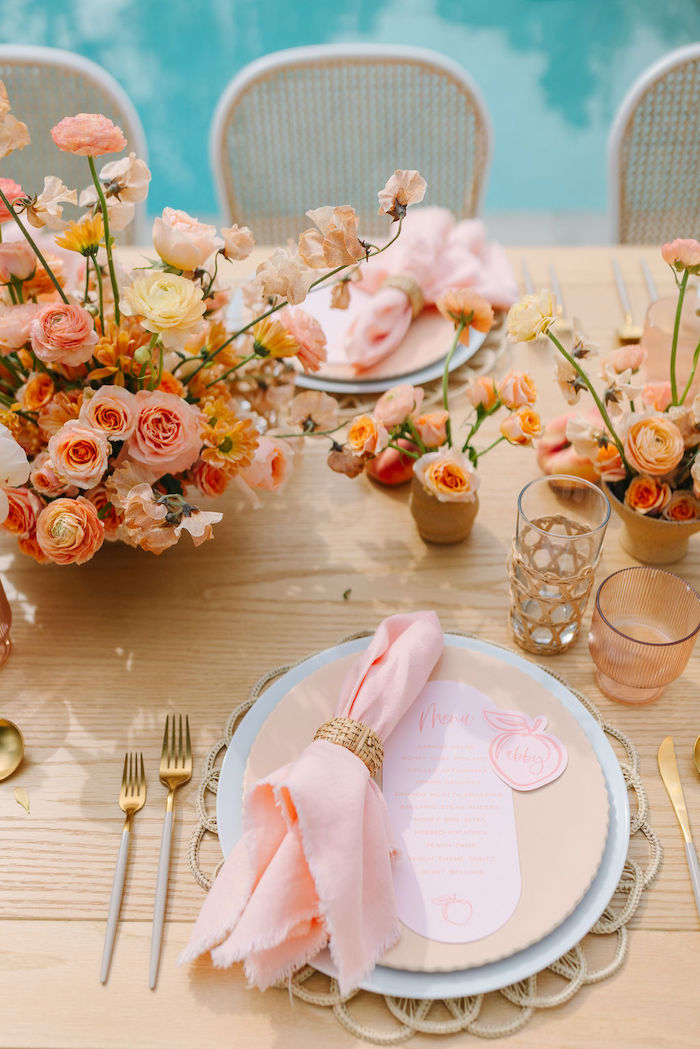 Kara's Party Ideas Sweet Peach Themed Dinner Party | Kara's Party Ideas